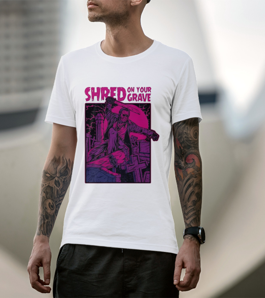 Shred On Your Grave Halloween Skateboarding Tombstones Horror T-Shirt