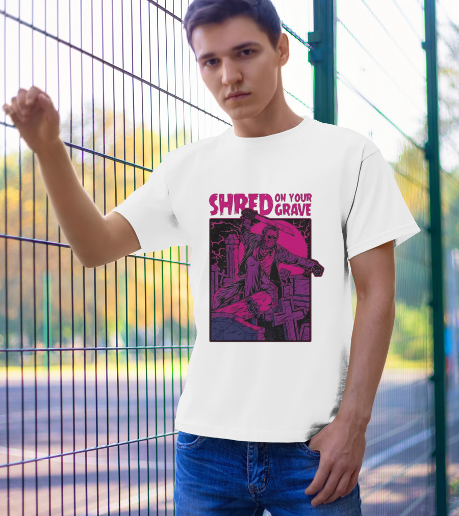 Shred On Your Grave Halloween Skateboarding Tombstones Horror T-Shirt