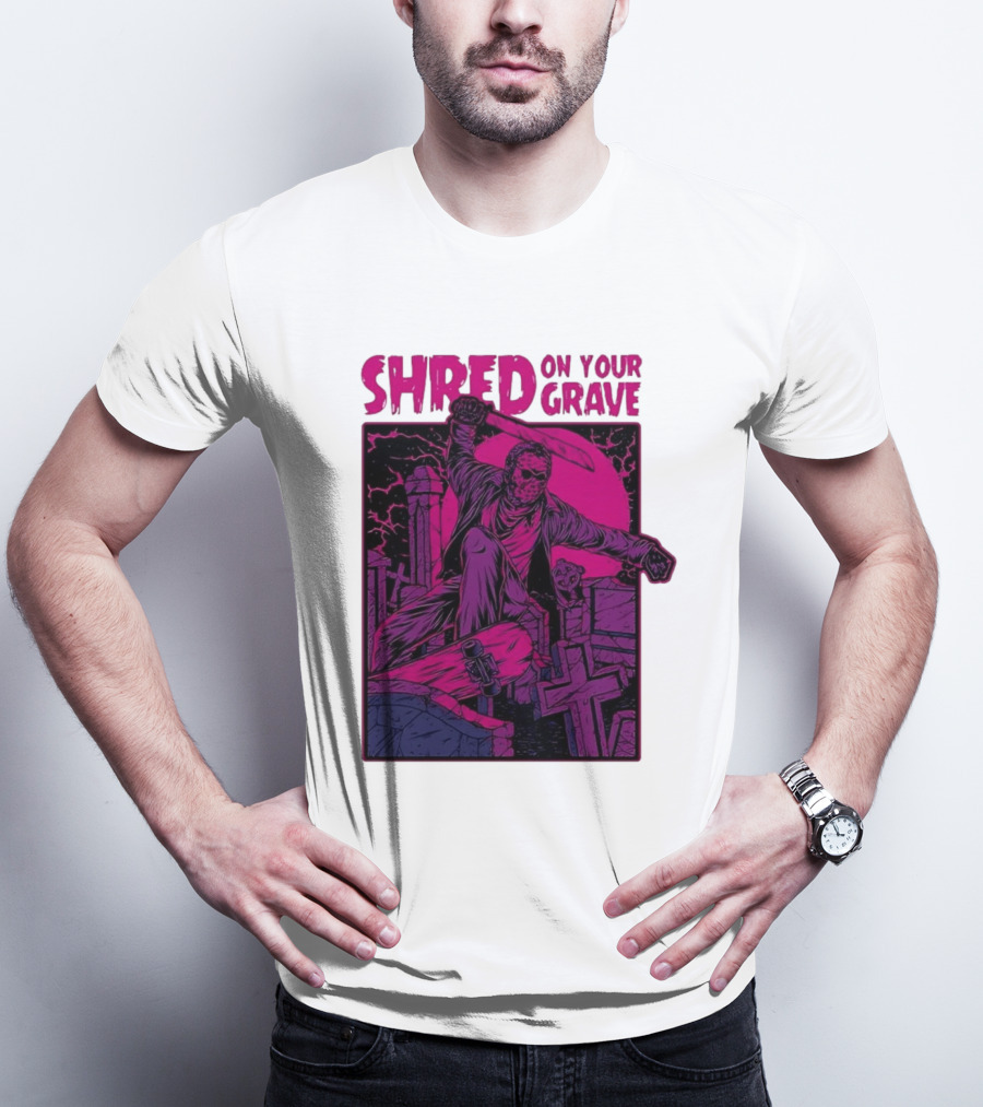 Shred On Your Grave Halloween Skateboarding Tombstones Horror T-Shirt