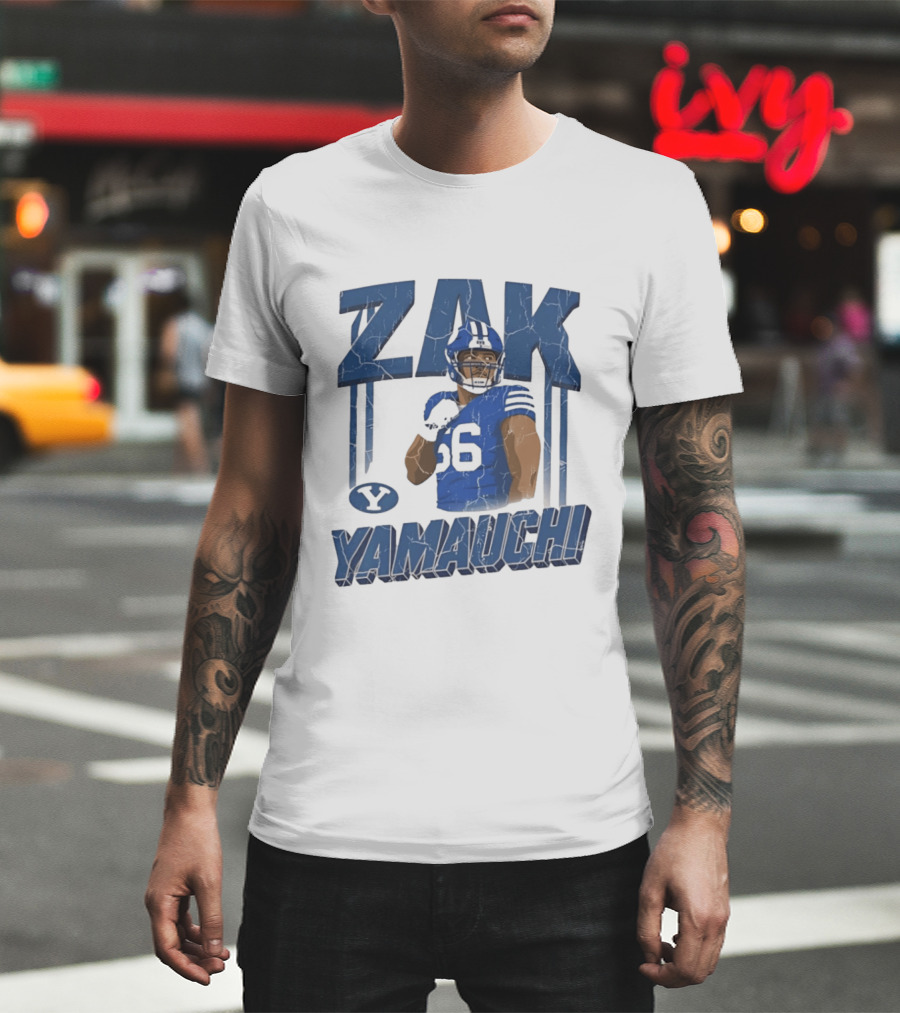 Zak Yamauchi Football Number 66 Blue And Green T-Shirt