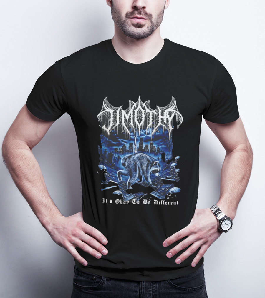 Jimothy Heavy Metal Raccoon It's Okay To Be Different Urban Night Scene T-Shirt