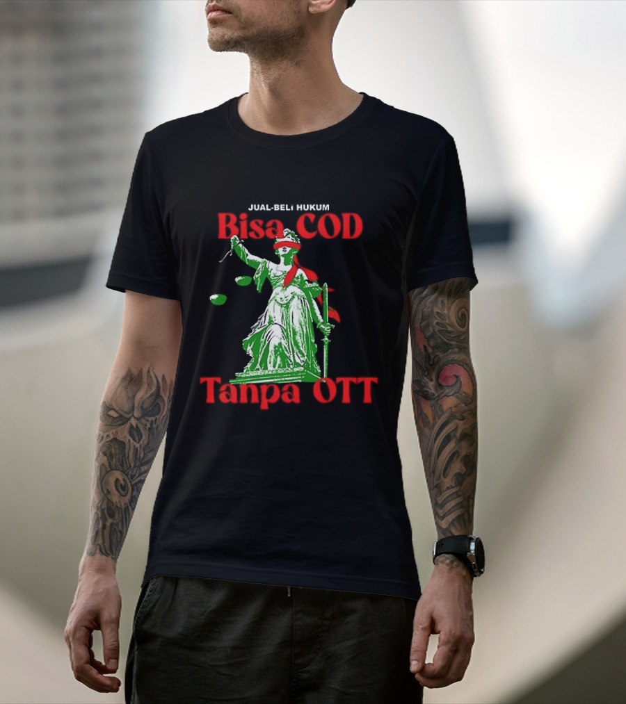 Jual Beli Hukum Bisa COD Tanpa OTT Satire Lady Justice Blindfold Scales T-Shirt