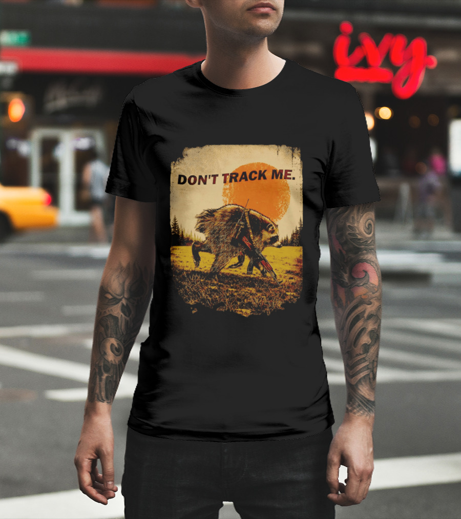 Don't Track Me Raccoon Sunset AK 47 Forest Scene T-Shirt