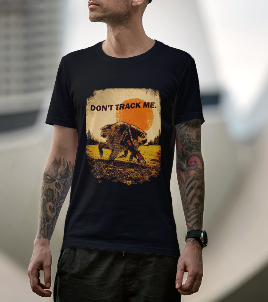 Don't Track Me Raccoon Sunset AK 47 Forest Scene T-Shirt