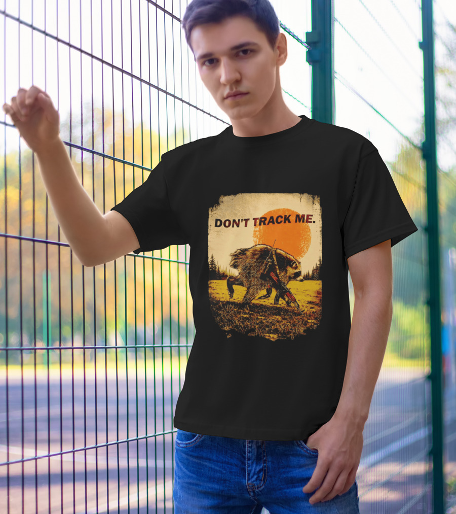 Don't Track Me Raccoon Sunset AK 47 Forest Scene T-Shirt