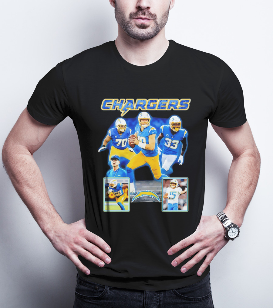 Los Angeles Chargers Players Collage Featuring Quarterback Wide Receiver And Running Back T-Shirt