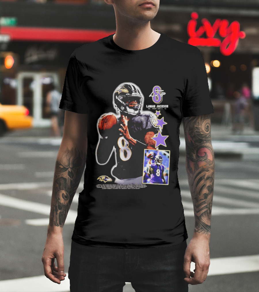 Lamar Jackson Baltimore Ravens No 8 MVP Stars Iconic Football Legend T-Shirt