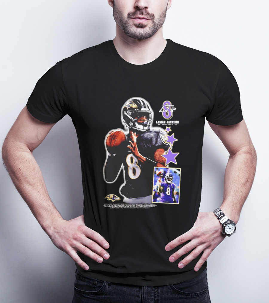 Lamar Jackson Baltimore Ravens No 8 MVP Stars Iconic Football Legend T-Shirt