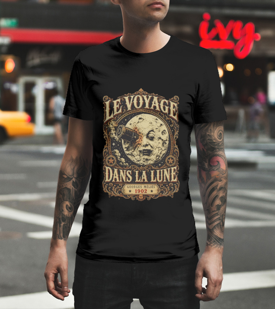 Le Voyage Dans La Lune Georges Méliès 1902 Vintage Space Adventure Moon Face T-Shirt