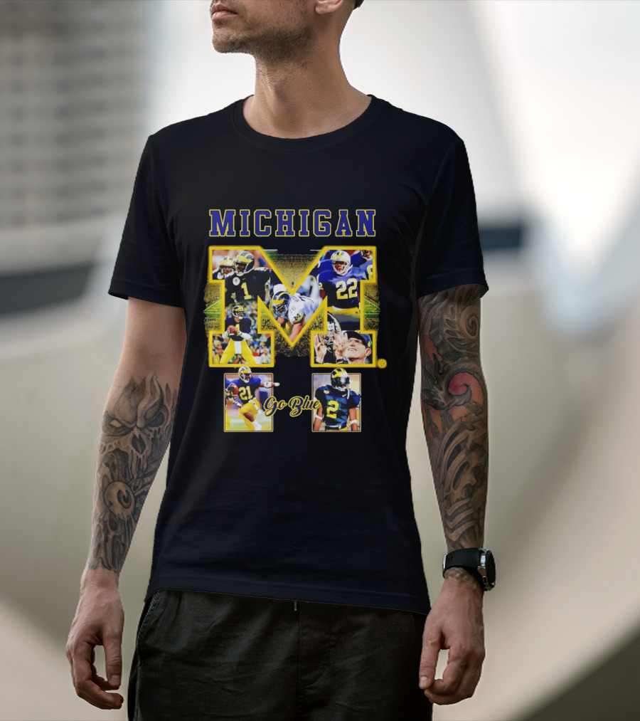 Michigan Wolverines Go Blue Football Iconic Collage T-Shirt