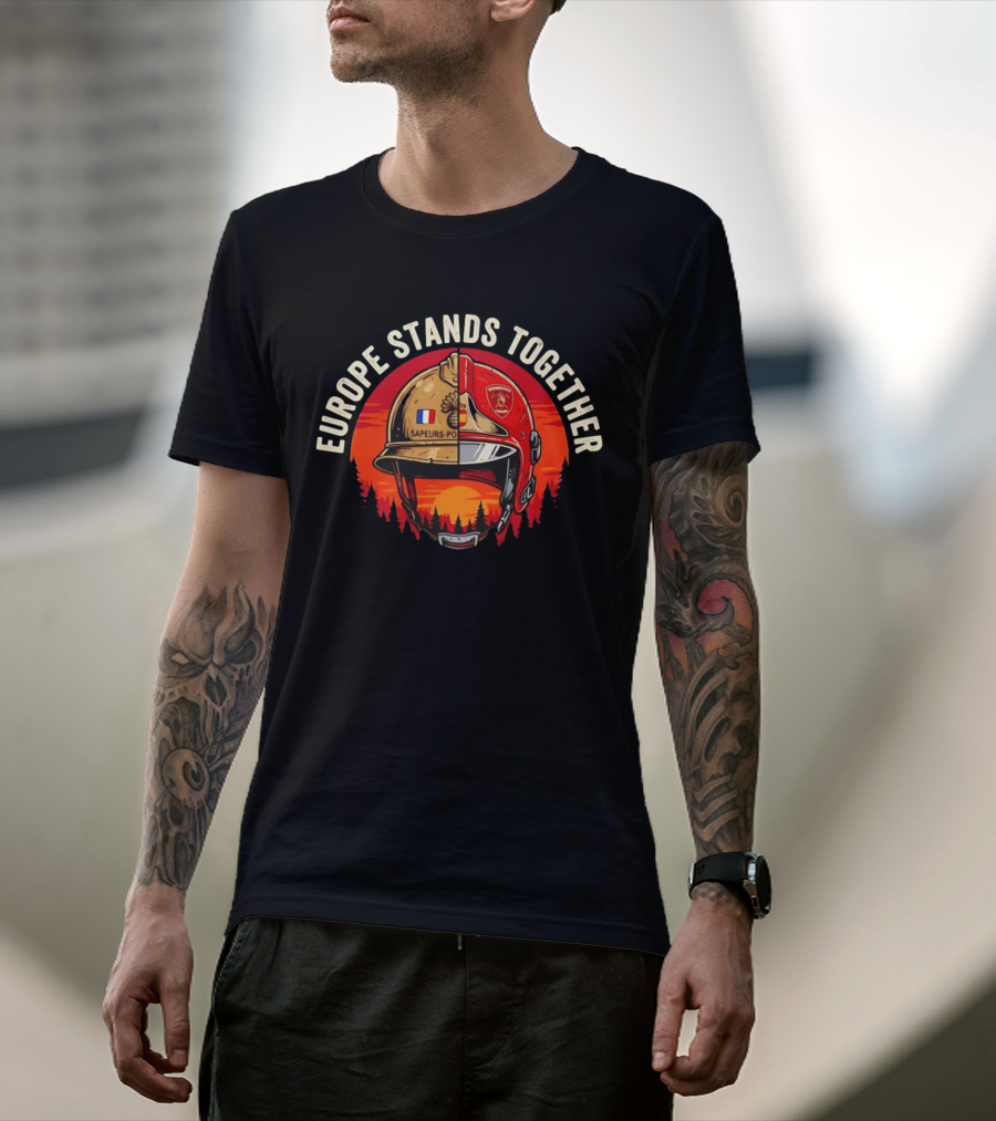 Europe Stands Together Sapeurs Pompiers Bomberos France Spain Firefighter Solidarity T-Shirt
