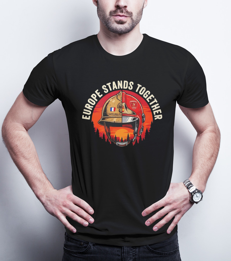 Europe Stands Together Sapeurs Pompiers Bomberos France Spain Firefighter Solidarity T-Shirt