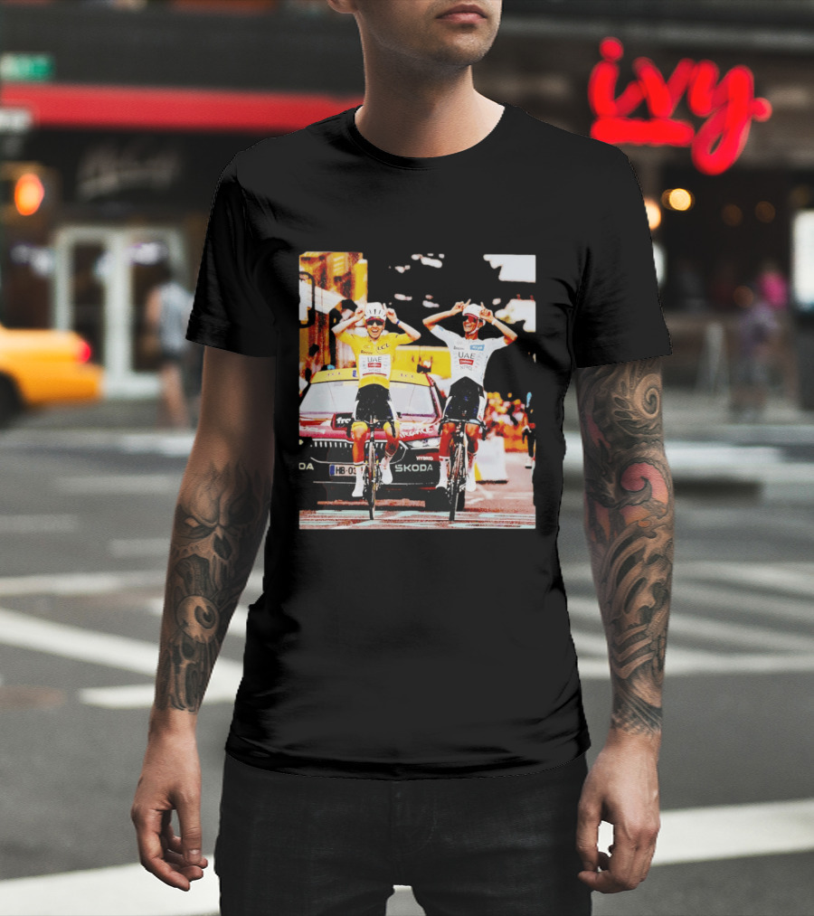 Tadej Pogačar Isaac Del Toro UAE Team Emirates Cycling Skoda Tour Celebratory Finish T-Shirt