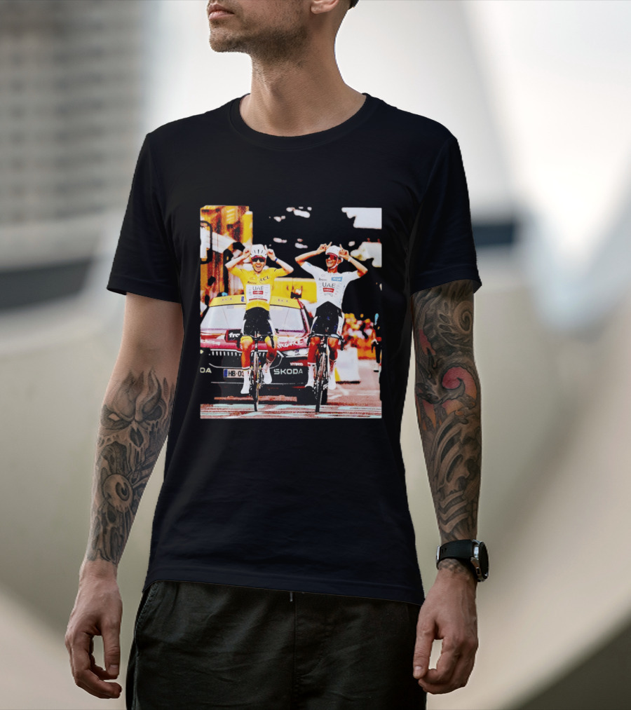 Tadej Pogačar Isaac Del Toro UAE Team Emirates Cycling Skoda Tour Celebratory Finish T-Shirt