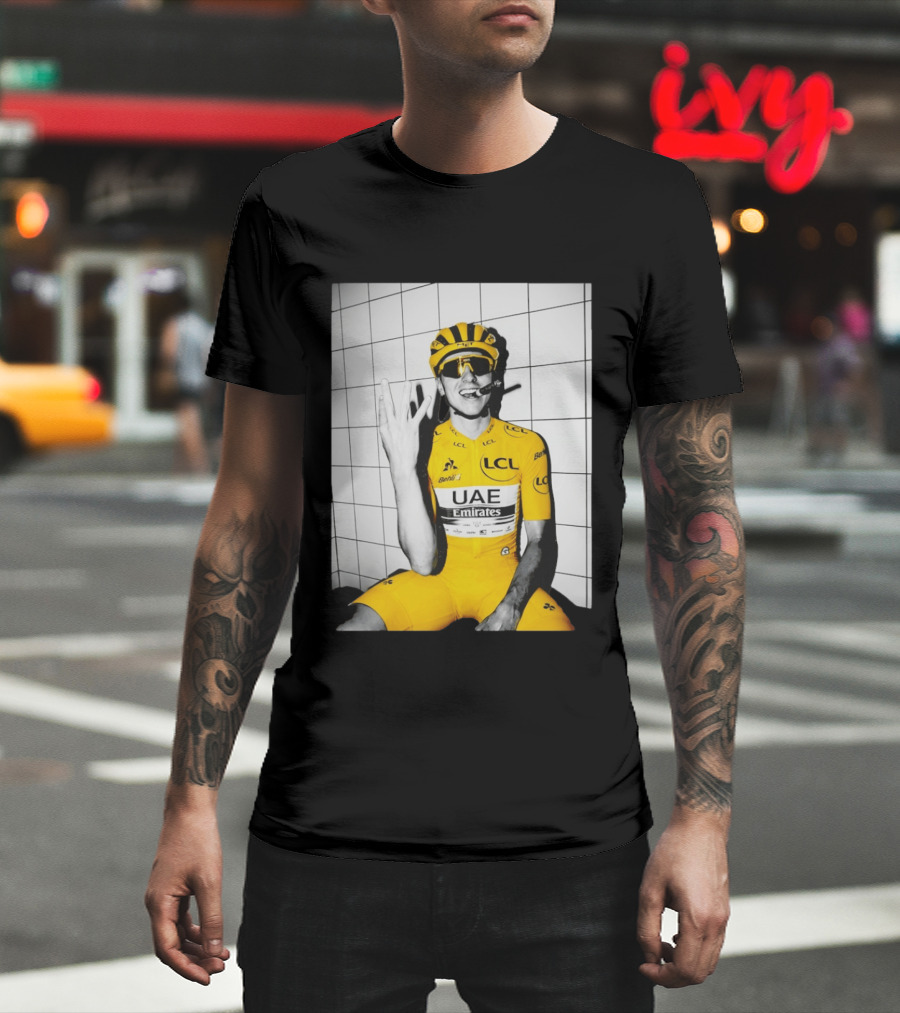 Tadej Pogačar UAE Emirates LCL Yellow Jersey Cycling Champion T-Shirt