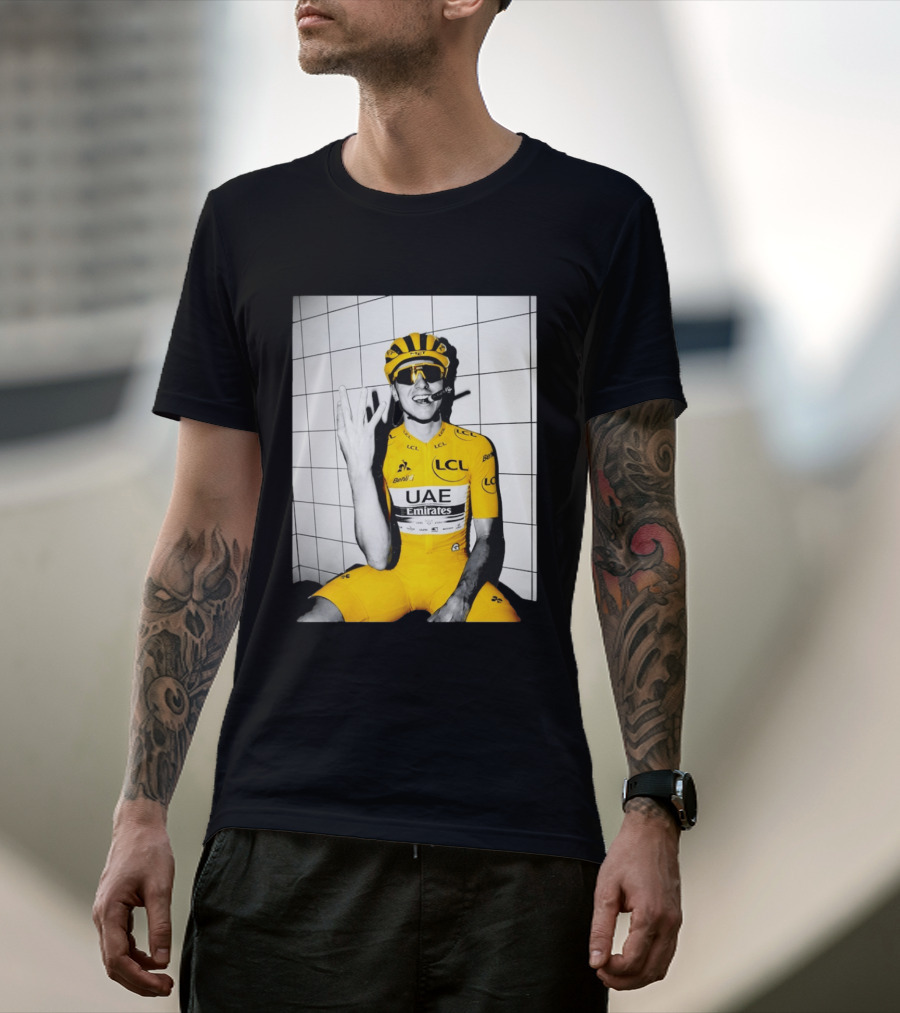 Tadej Pogačar UAE Emirates LCL Yellow Jersey Cycling Champion T-Shirt