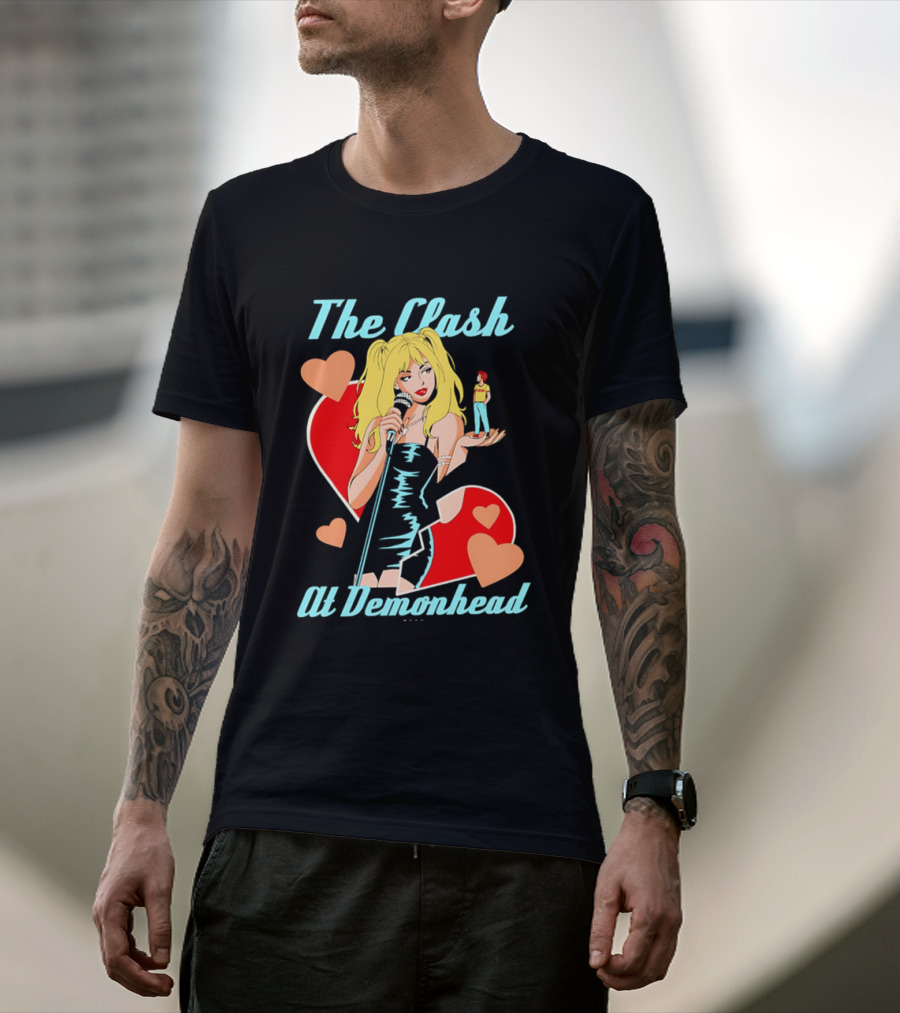 The Clash At Demonhead Heart And Singer With Microphone And Red Haired Figure T-Shirt