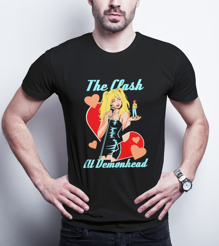 The Clash At Demonhead Heart And Singer With Microphone And Red Haired Figure T-Shirt
