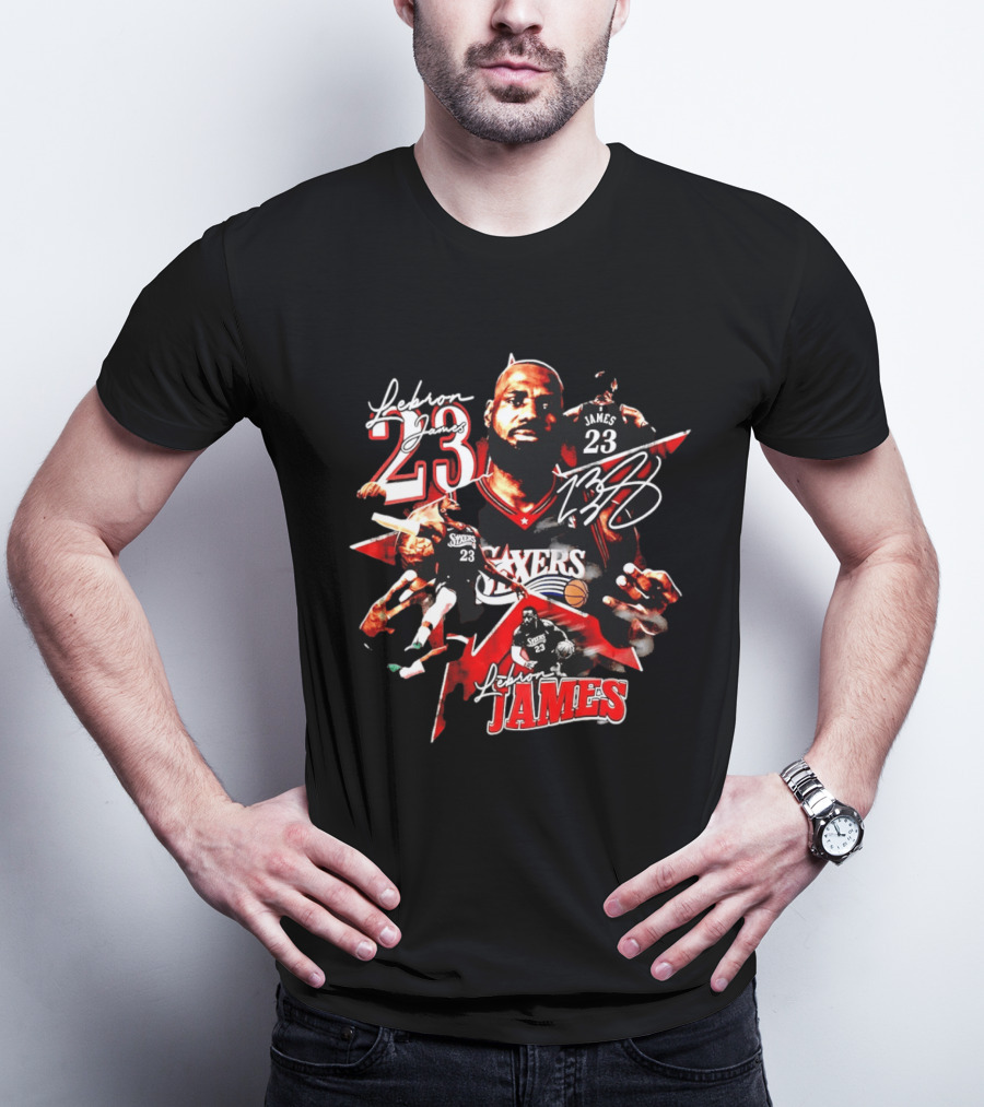 Philadelphia 76ers LeBron James 23 Collage Basketball Fan Gear T-Shirt