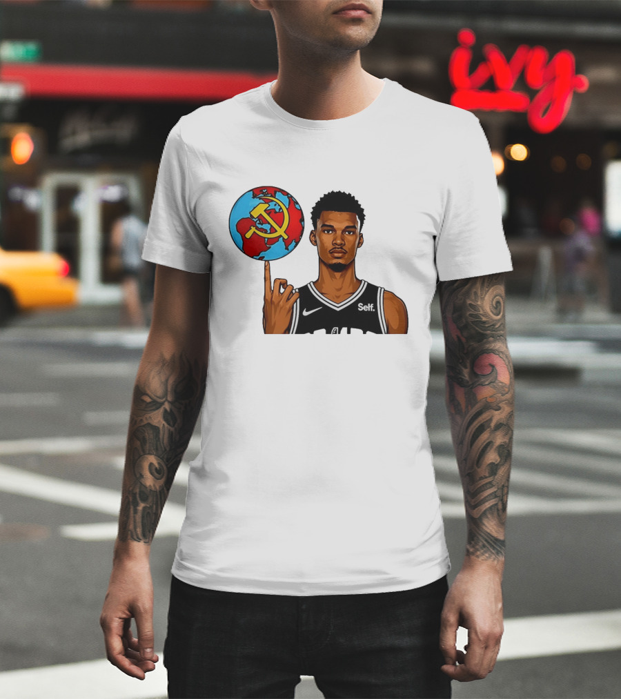 Victor Wembanyama Spinning Basketball With Communist Sickle Globe And Nike Self Jersey T-Shirt
