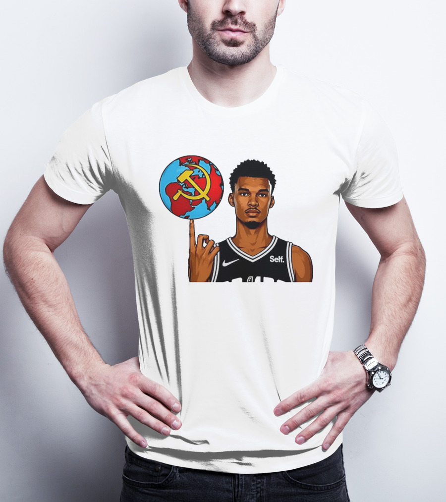 Victor Wembanyama Spinning Basketball With Communist Sickle Globe And Nike Self Jersey T-Shirt