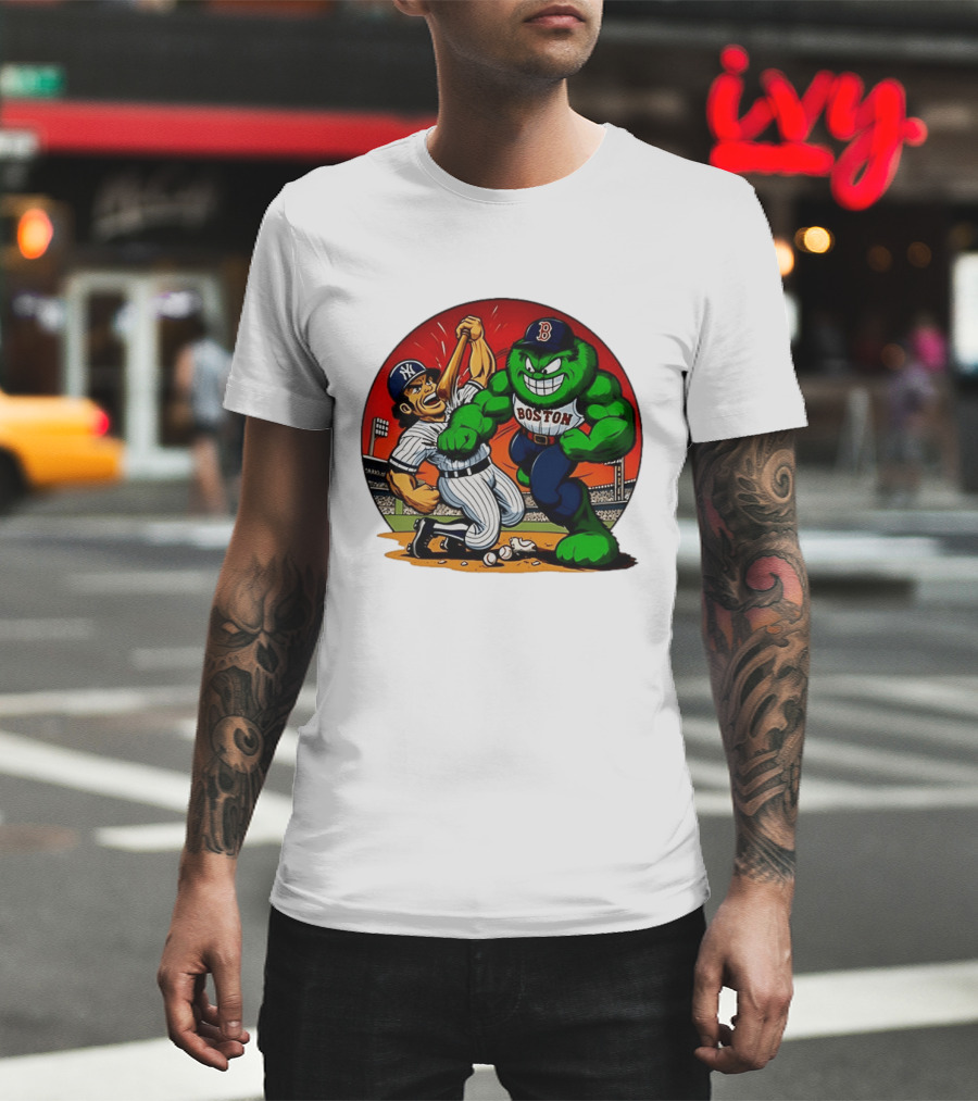Boston Red Sox Vs New York Yankees Rivalry Cartoon Monsters Showdown T-Shirt