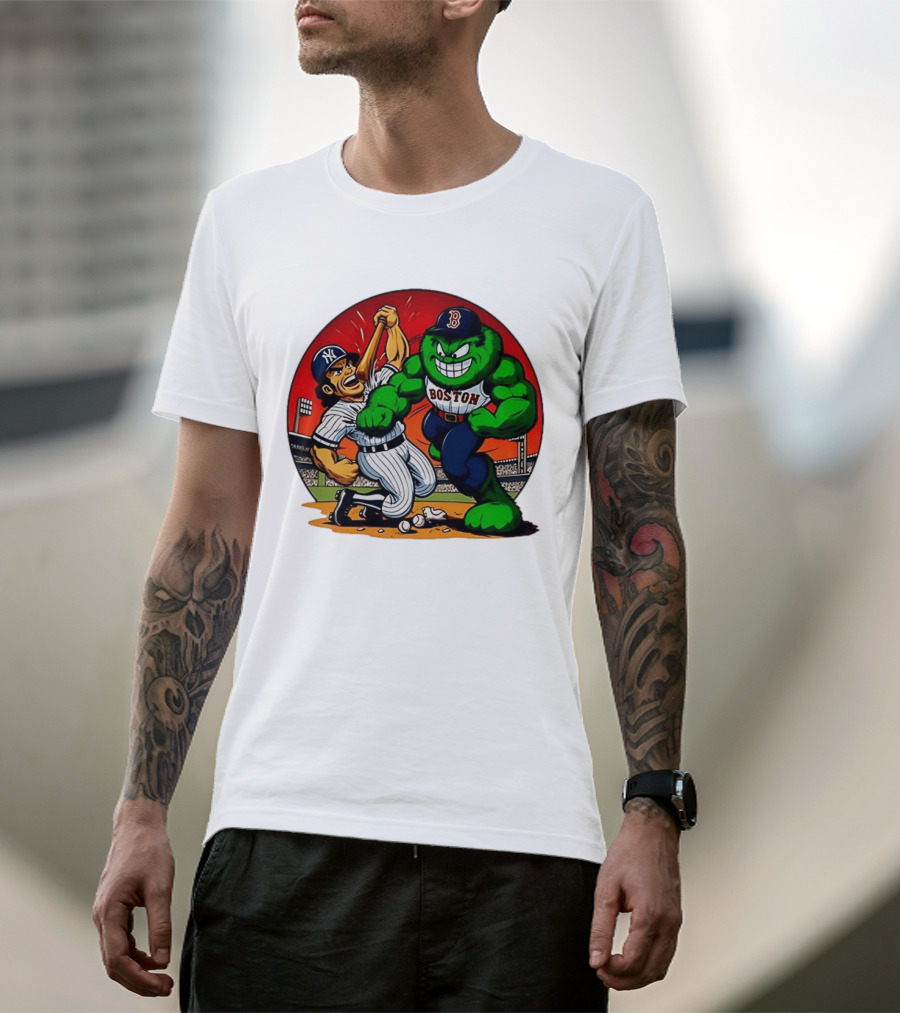 Boston Red Sox Vs New York Yankees Rivalry Cartoon Monsters Showdown T-Shirt