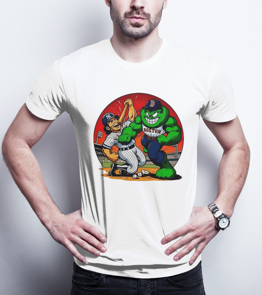 Boston Red Sox Vs New York Yankees Rivalry Cartoon Monsters Showdown T-Shirt