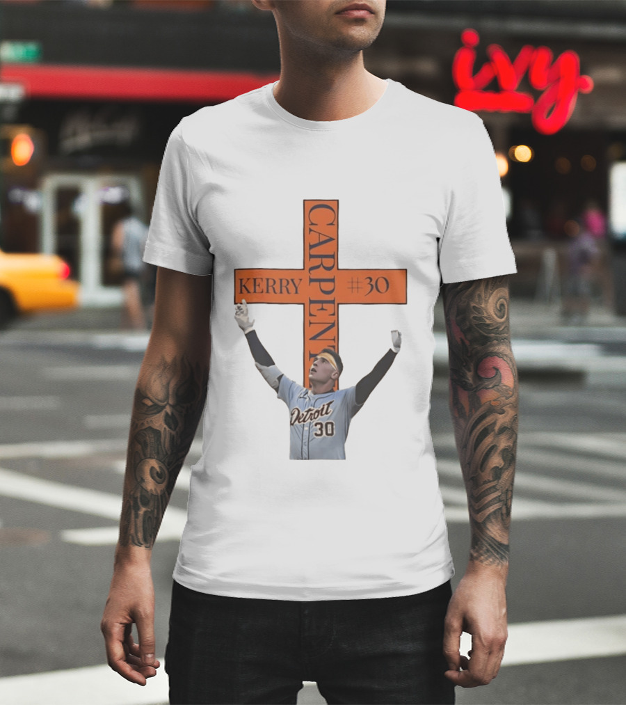 Kerry Carpenter Detroit Tigers #30 Praise The Lord Cross T-Shirt