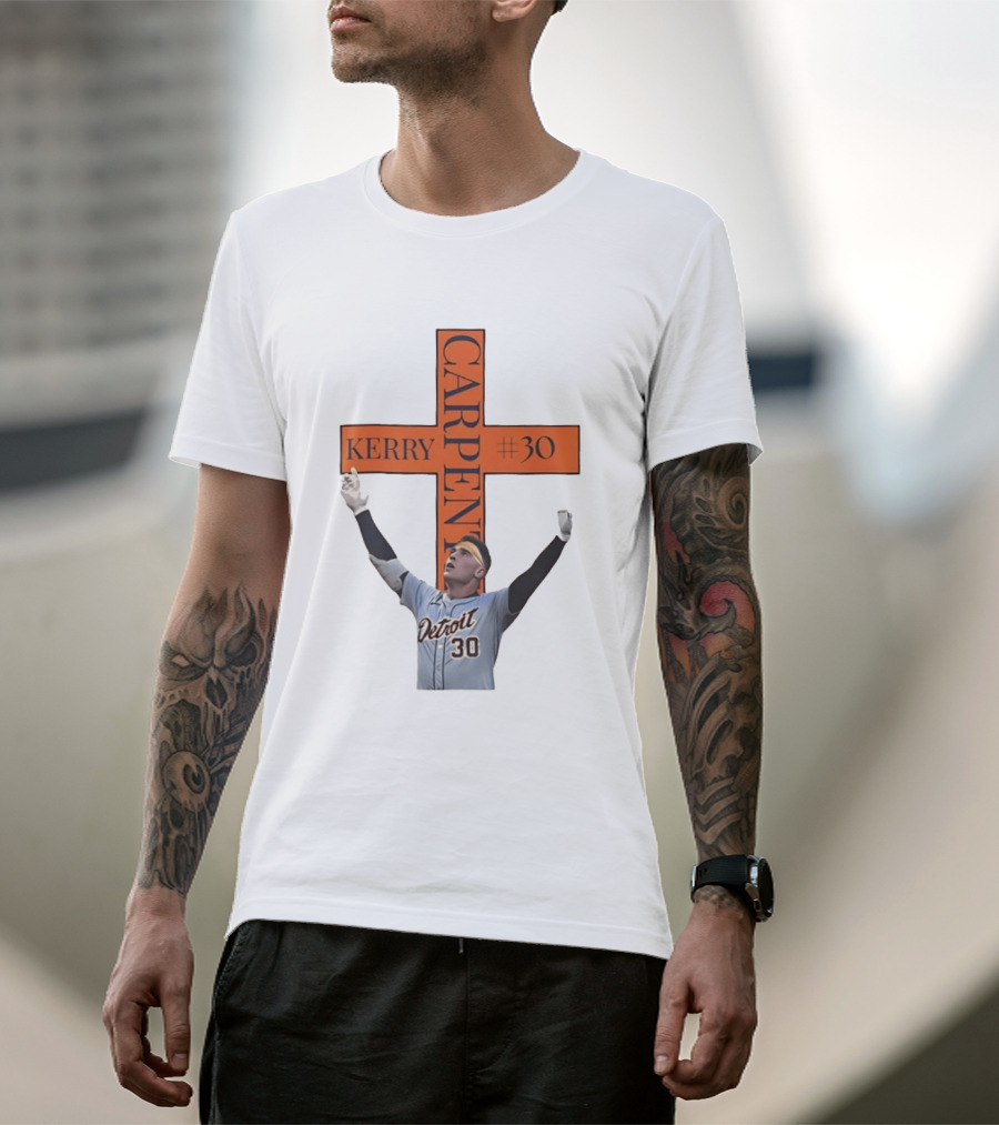 Kerry Carpenter Detroit Tigers #30 Praise The Lord Cross T-Shirt