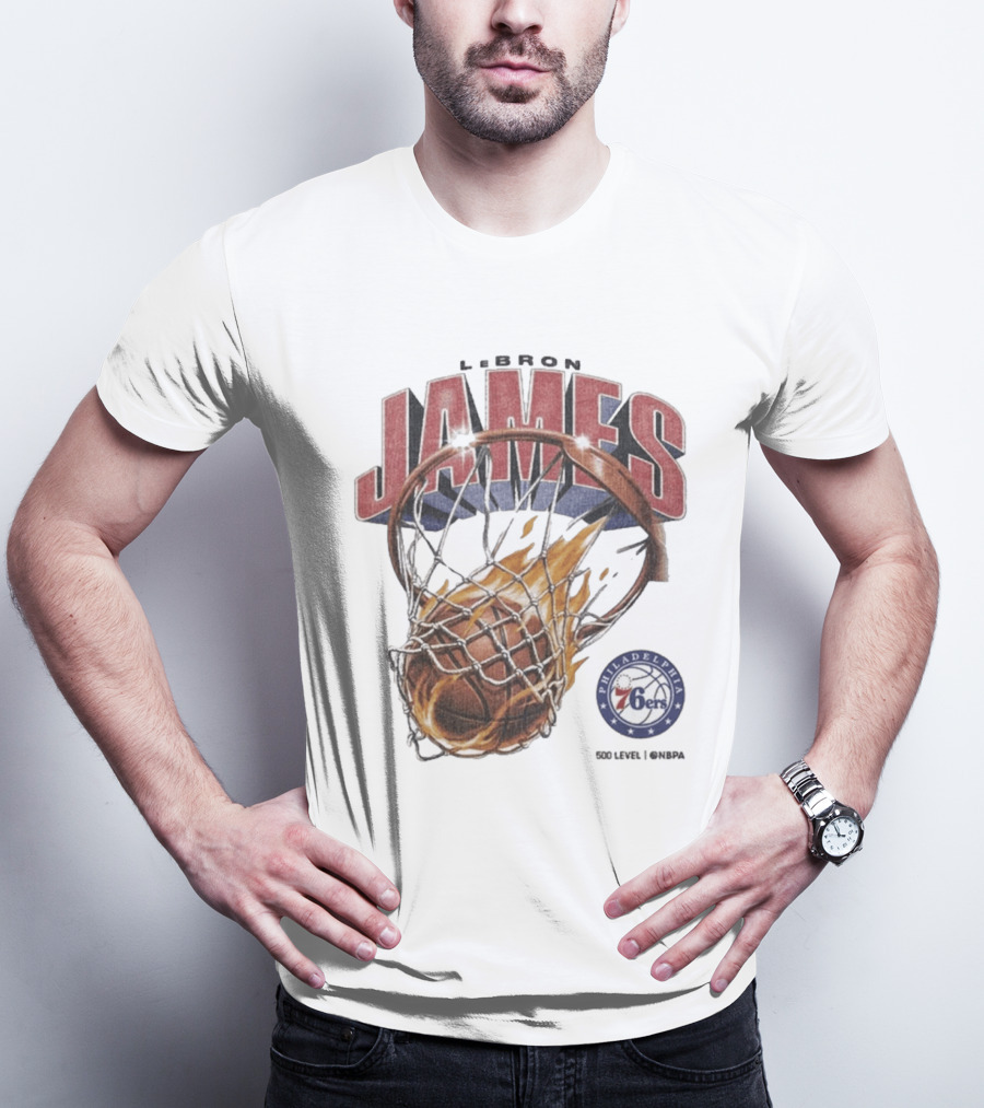 LeBron James Philadelphia 76ers Basketball Hoop Fire NBA 90s T-Shirt