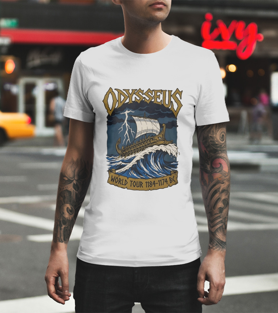 Odysseus World Tour 1184 1174 BC Viking Ship Adventure Wave Breaking Stormy Sea T-Shirt