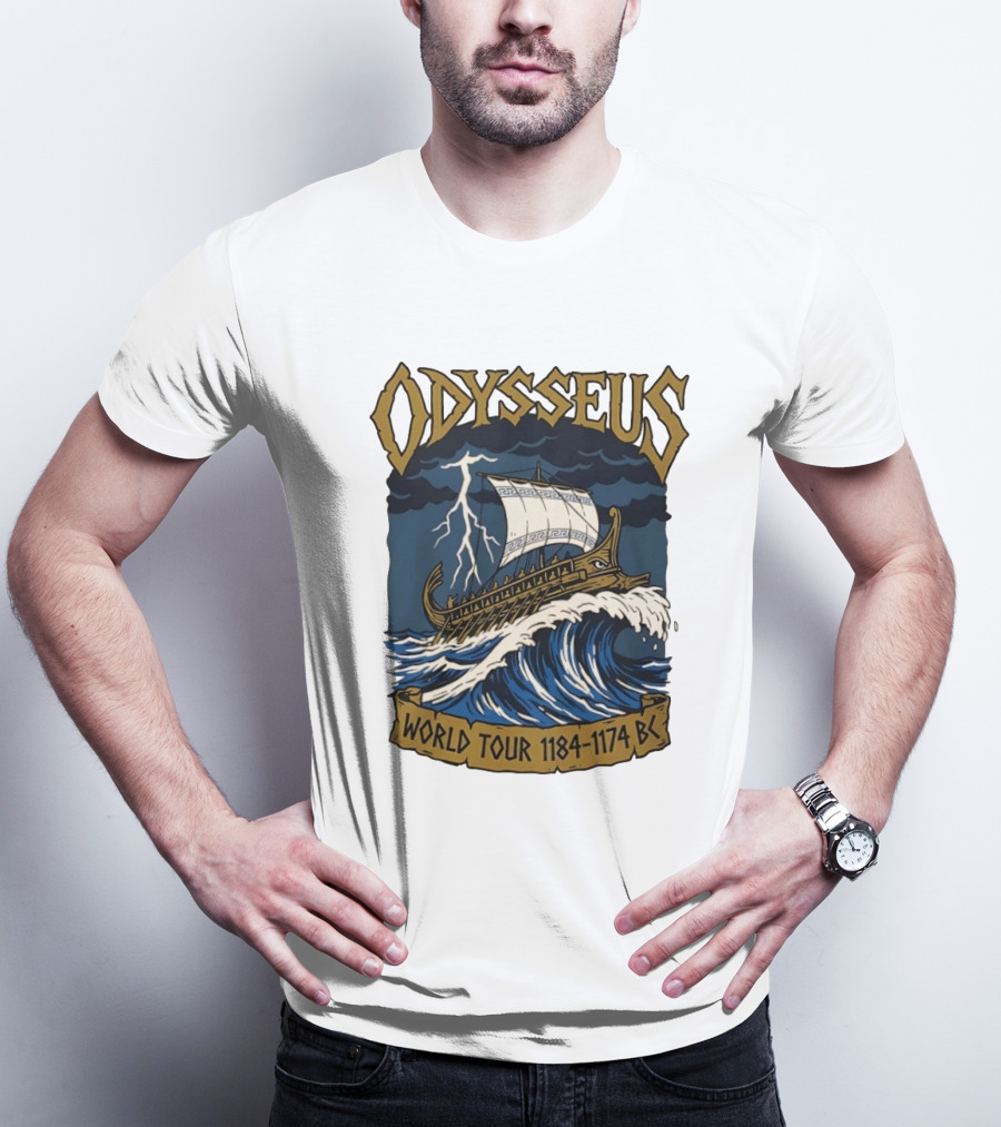Odysseus World Tour 1184 1174 BC Viking Ship Adventure Wave Breaking Stormy Sea T-Shirt