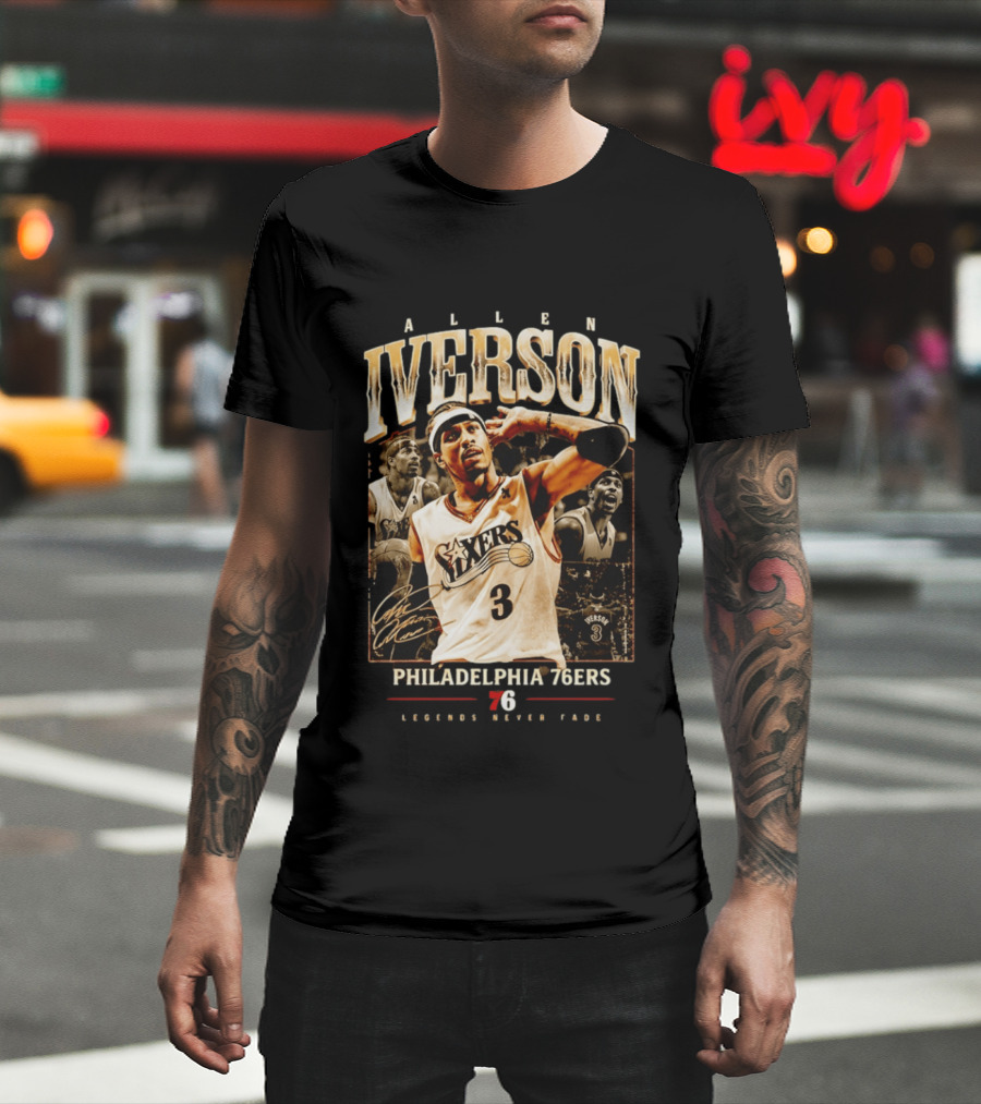 Allen Iverson Philadelphia 76ers Legends Never Fade Basketball Icon Number 3 T-Shirt