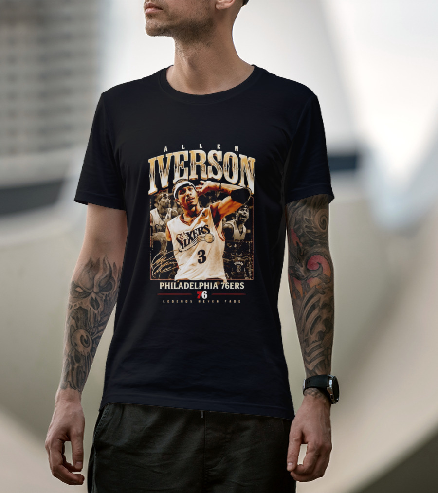 Allen Iverson Philadelphia 76ers Legends Never Fade Basketball Icon Number 3 T-Shirt