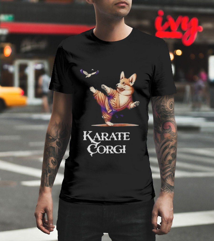 Karate Corgi Flying Crane Martial Arts Animal T-Shirt