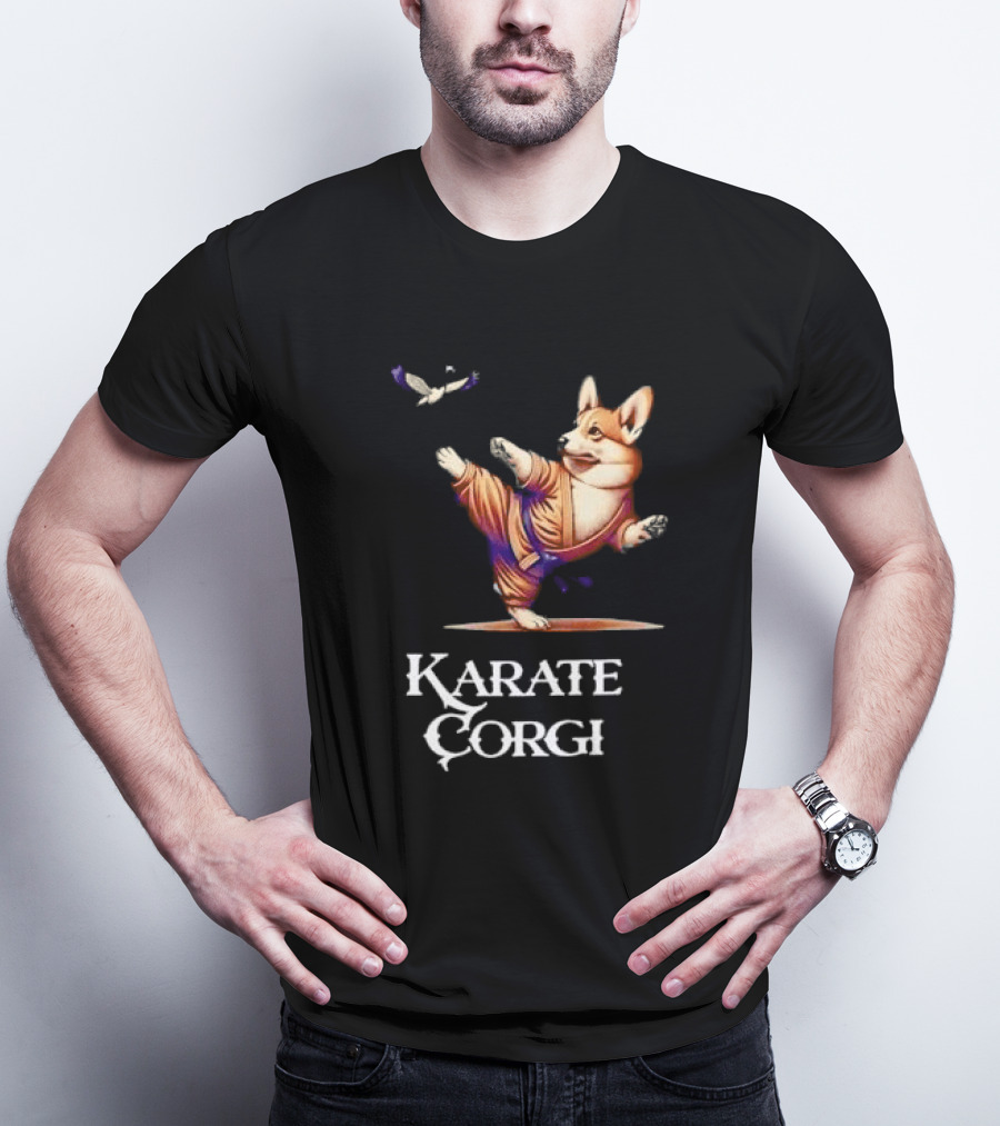 Karate Corgi Flying Crane Martial Arts Animal T-Shirt