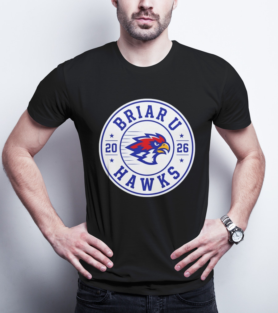 Briar U Hawks 2026 Circle Emblem Red Blue Hawk T-Shirt