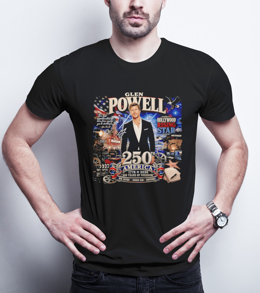 Glen Powell Hollywood Rising Star 250th America 1776 2026 Years Of Freedom T-Shirt