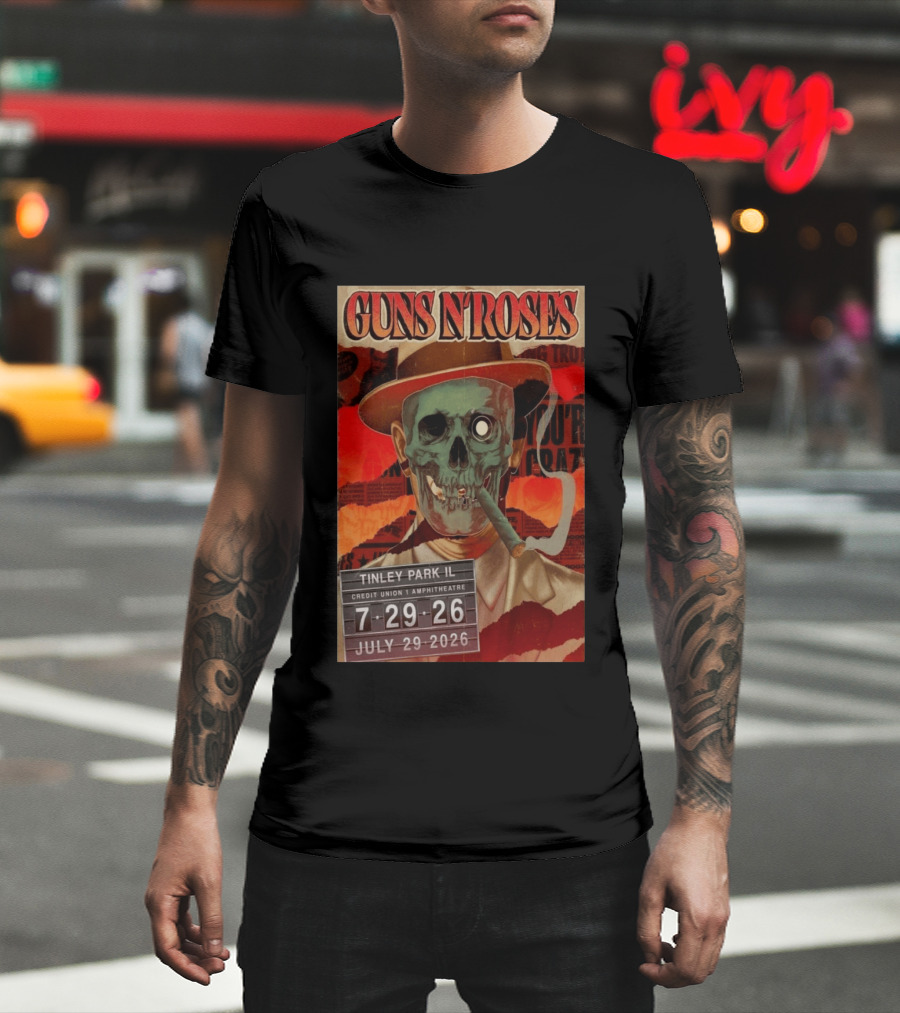 Guns N Roses 07.29.2026 Tinley Park Skull Concert Credit Union Amphitheatre T-Shirt