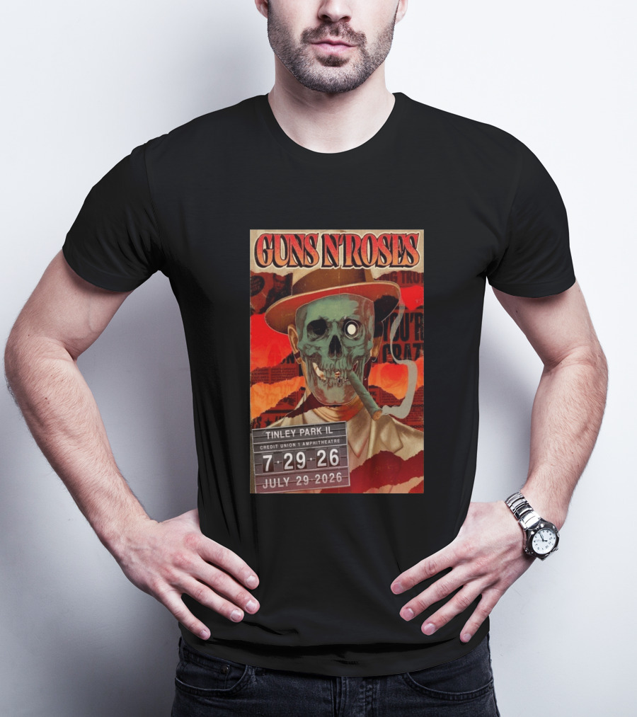 Guns N Roses 07.29.2026 Tinley Park Skull Concert Credit Union Amphitheatre T-Shirt