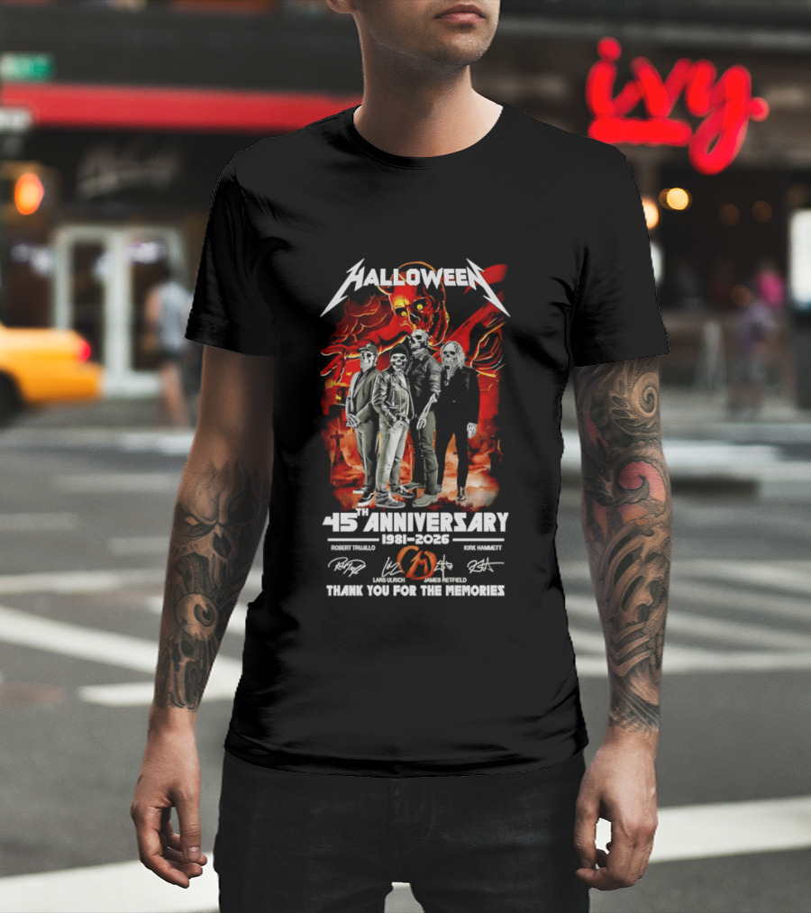 Halloween 45th Anniversary 1981 2026 Robert Trujillo Lars Ulrich James Hetfield Kirk Hammett Thank You For The Memories T-Shirt