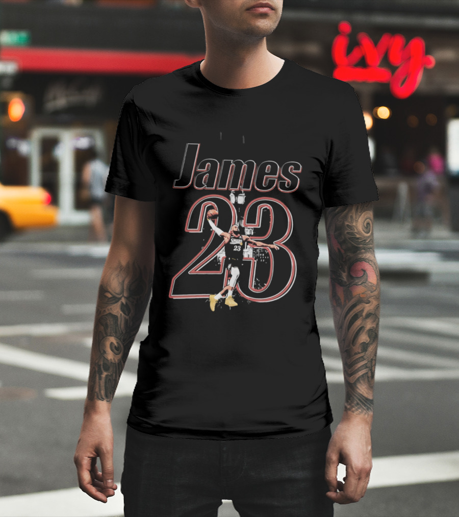 James 23 Basketball Player Action Dunk T-Shirt