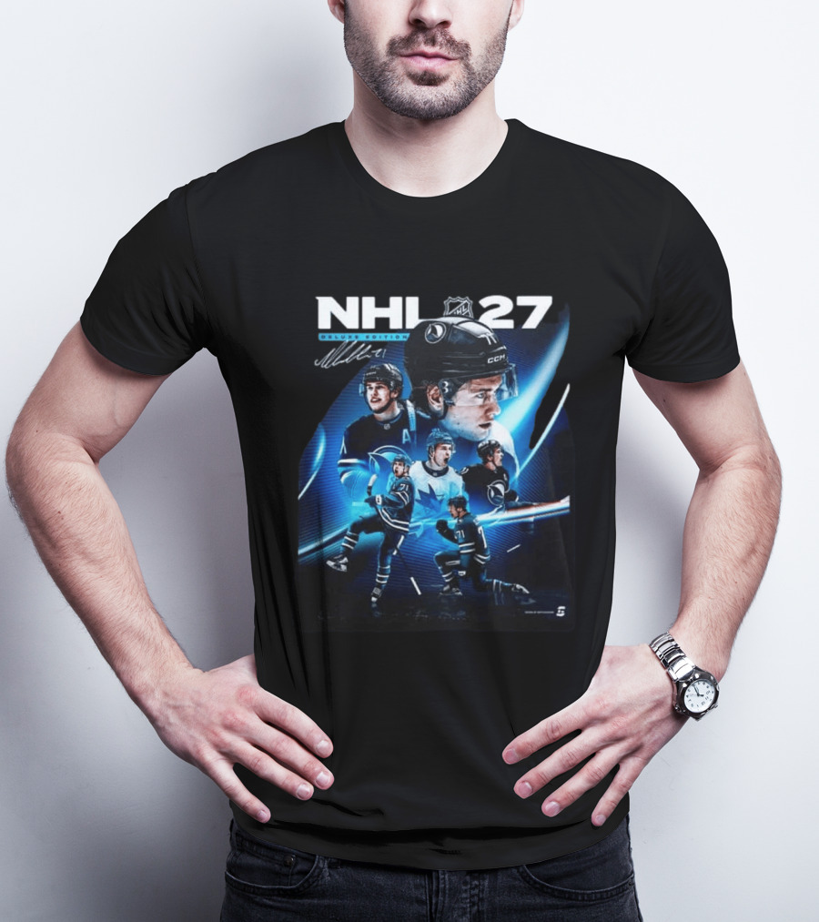 NHL 27 Deluxe Edition Macklin Celebrini Autographed Cover T-Shirt
