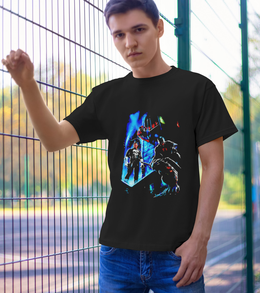 Marvel Comics Vigilante Action The Punisher Spider Man Daredevil Urban Battle Scene T-Shirt