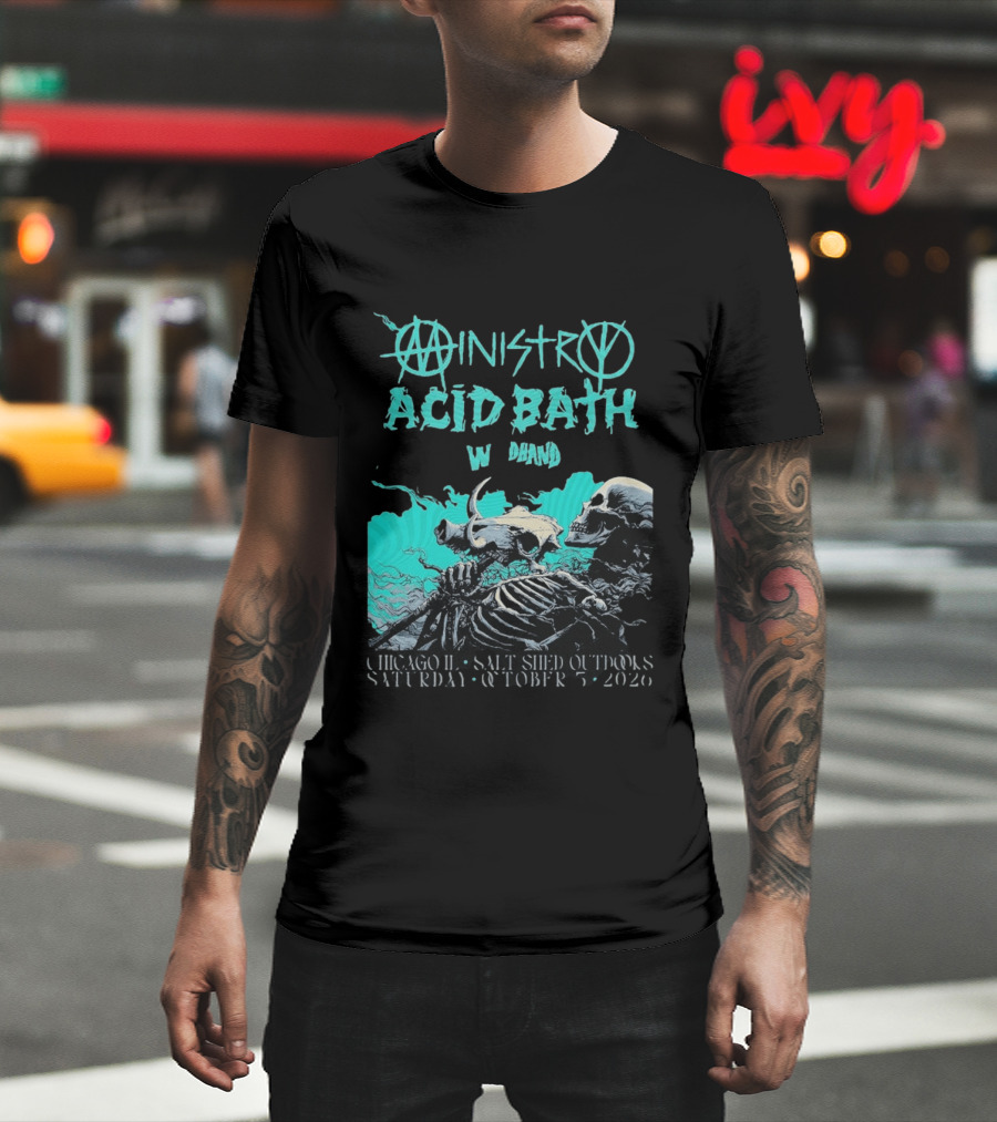 Ministry X Acid Bath Windhand Chicago IL Salt Shed Outdoors October 3 2026 Skeletons And Sea Monster T-Shirt