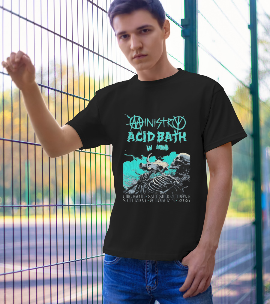 Ministry X Acid Bath Windhand Chicago IL Salt Shed Outdoors October 3 2026 Skeletons And Sea Monster T-Shirt
