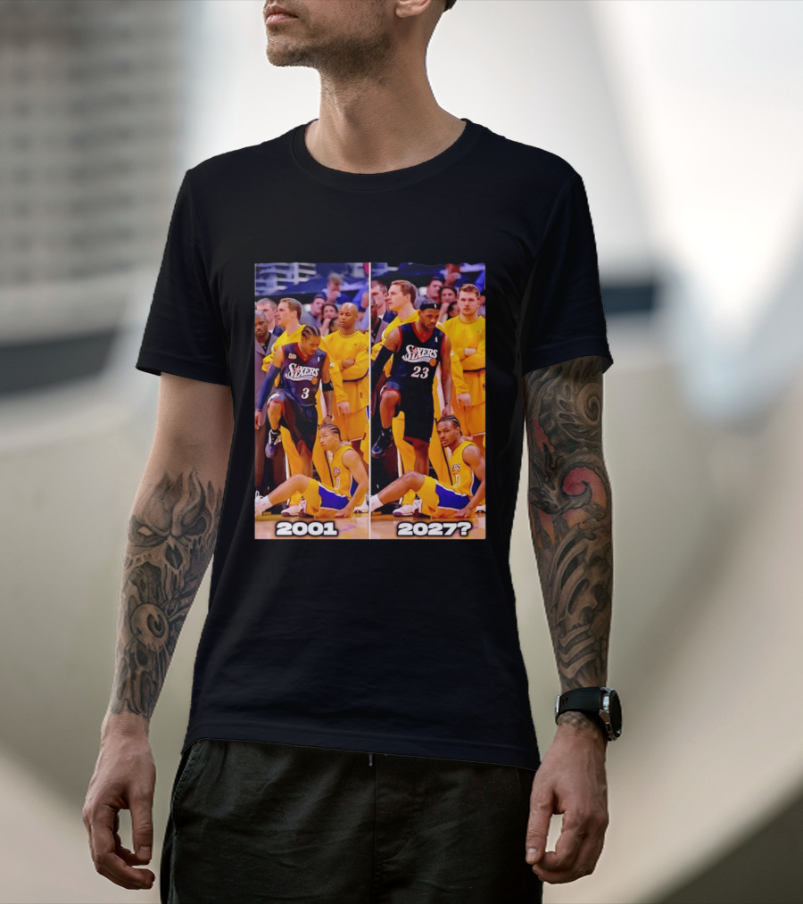 2001 2027 Iverson LeBron Sixers Lakers Step Over Comparison T-Shirt