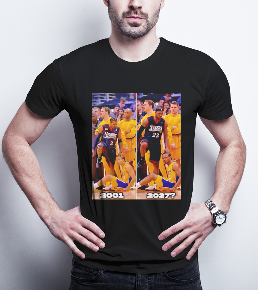 2001 2027 Iverson LeBron Sixers Lakers Step Over Comparison T-Shirt