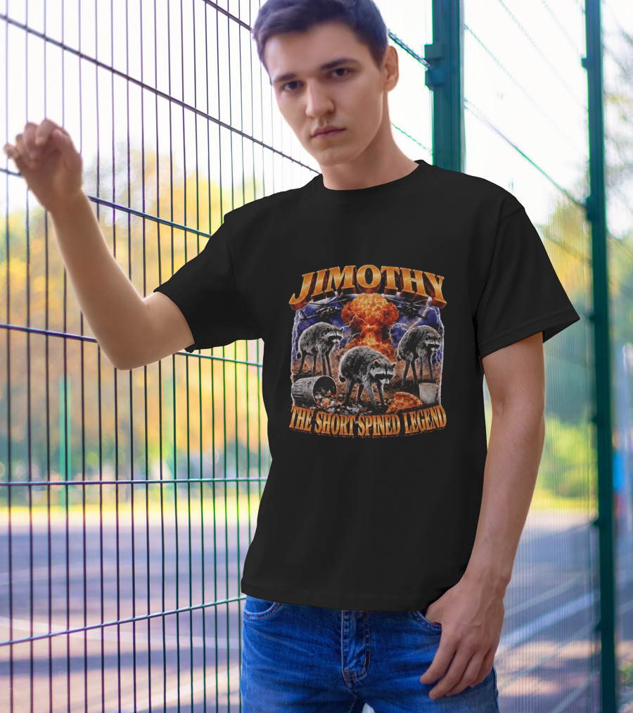 Jimothy Raccoon The Short Spined Legend Explosion With Helicopters And Trash Can T-Shirt